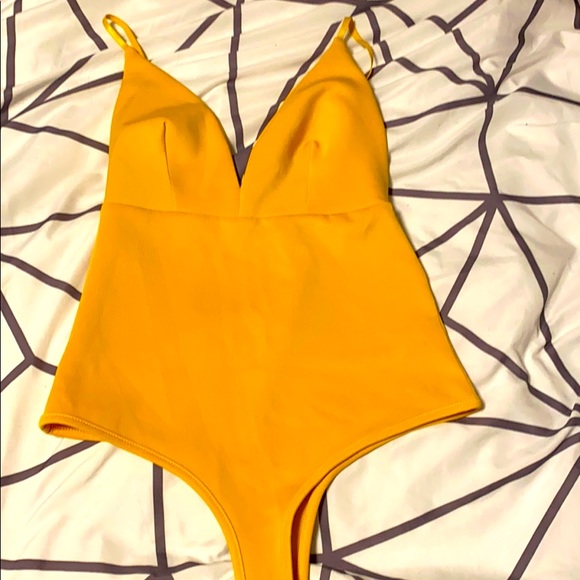 Revamped | Tops | Low Plunge Yellow Body Suit S | Poshmark